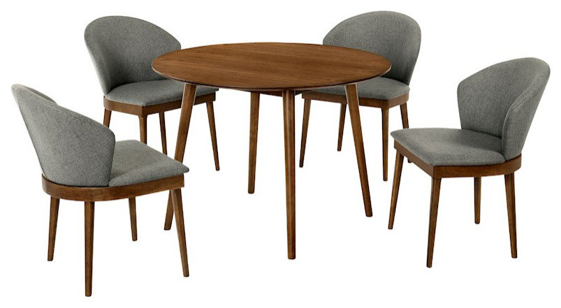 Arcadia and Juno 42" Round Charcoal and Walnut Wood 5 Piece Dining Set - Midcentury - Dining ...