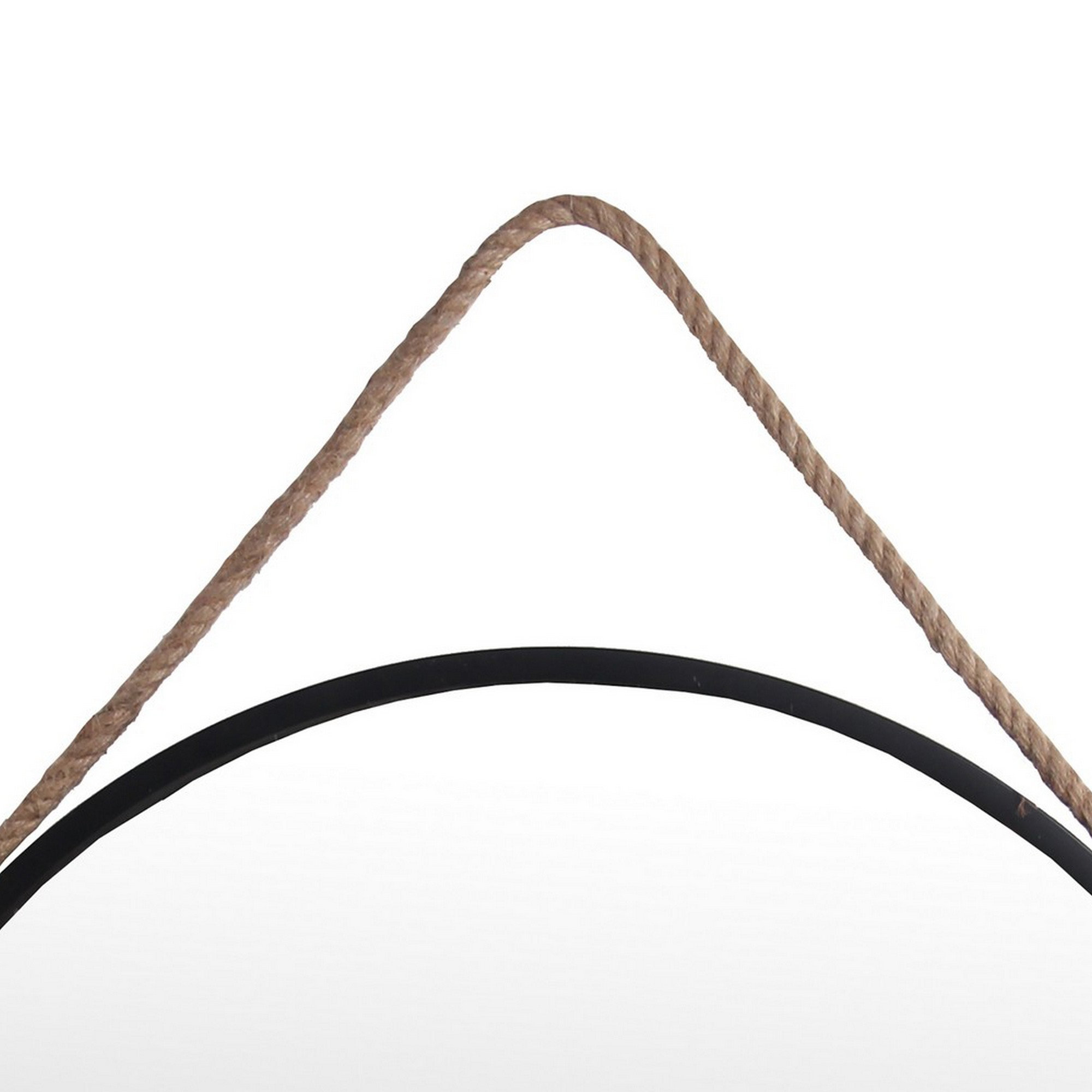 Round Wooden Frame Wall Mirror with Rope Hanger, Large, Black and Brown ...