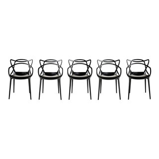 Masters Stackable Modern Dining Chair, Set of 4, Black - Midcentury ...