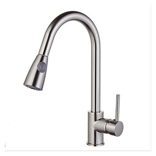 Luna Goose Neck Kitchen Sink Faucet With Pull Out Sprayer, Brushed ...