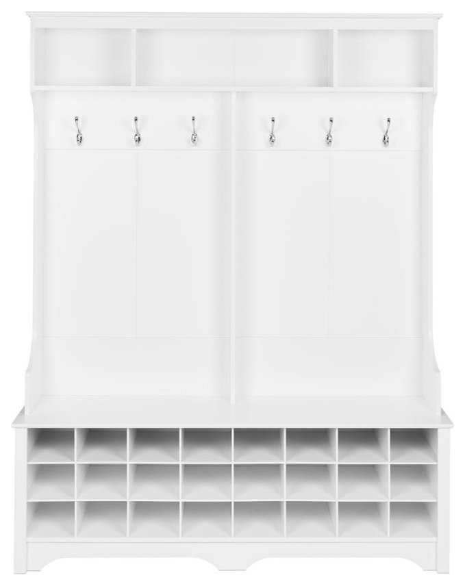 60 Wide Hall Tree with 24 Shoe Cubbies, White - Contemporary - Mops ...