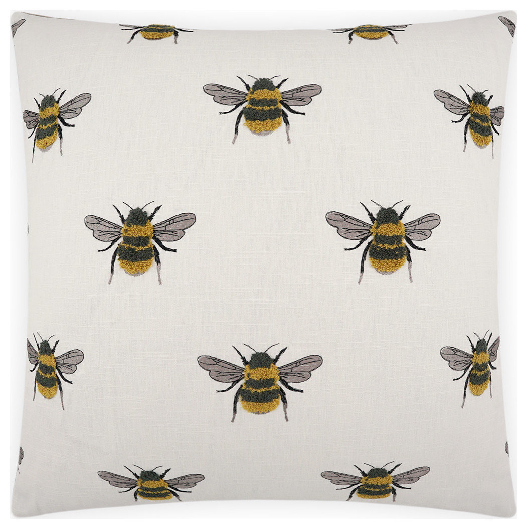 Busy Bee Pillow - White, 24" x 24" - Farmhouse - Decorative Pillows ...