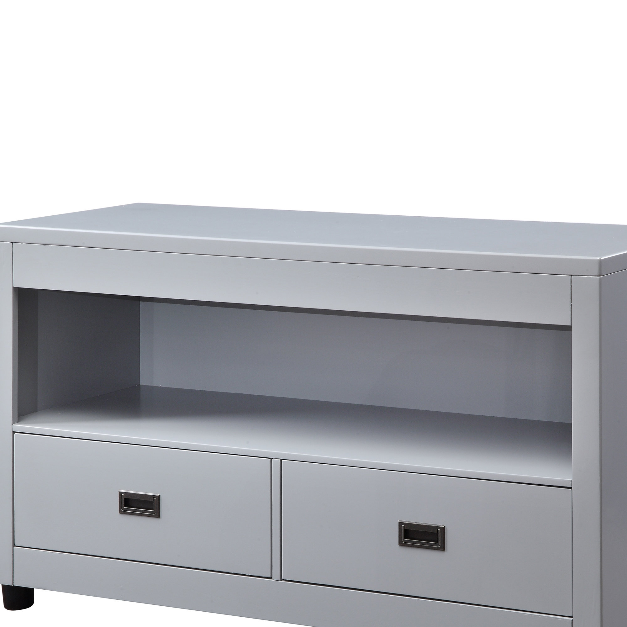 Wooden Console Cabinet With 2 Drawers and Open Shelf, Gray and Black ...