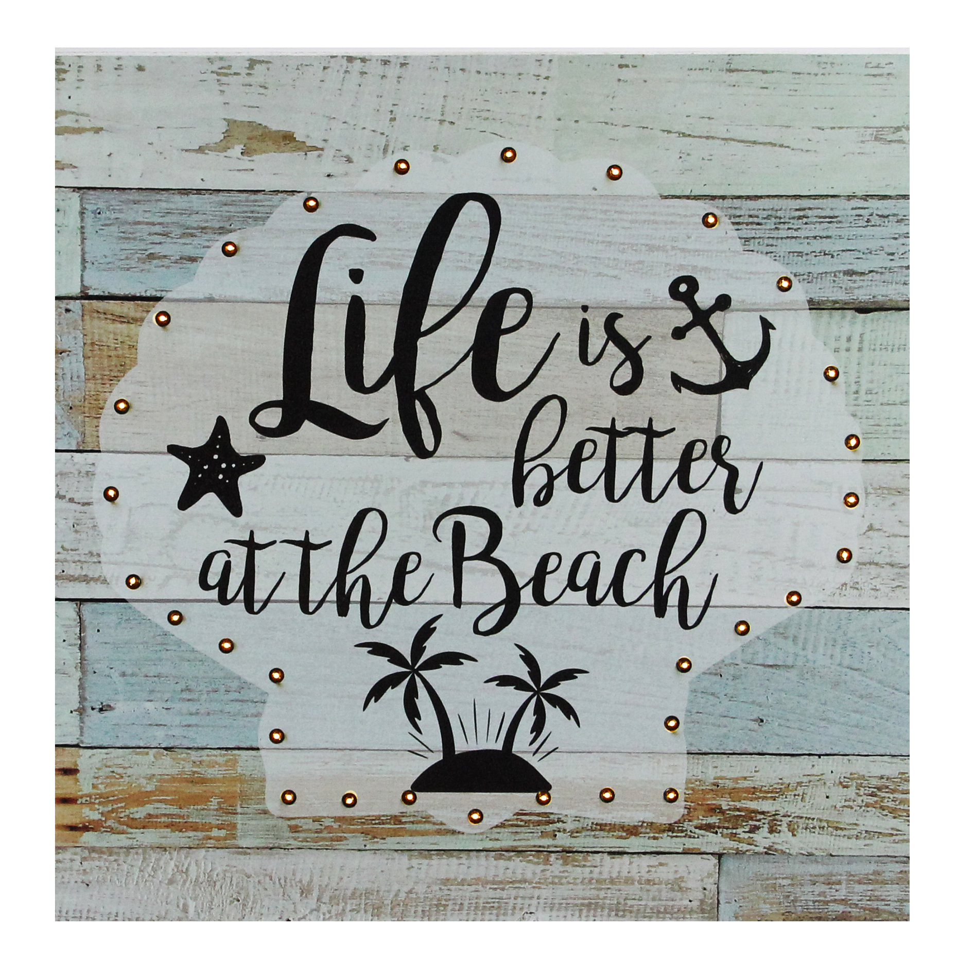 Battery Operated LED Lighted Beach Wall Art Plaque 12" x 12" - Beach ...
