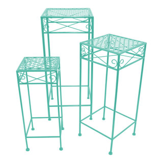 Plutus Brands Metal Plant Stand, Blue Metal Set Of 3 - Contemporary ...