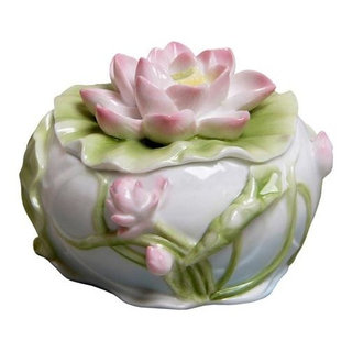 Lotus Flower Trinket Box, Lotus, Fine Porcelain - Asian - Jewelry Boxes ...