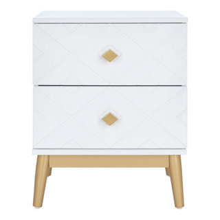 Safavieh Wilfred 2 Drawer Patterned Nst, White/Gold, #N/A - Midcentury ...