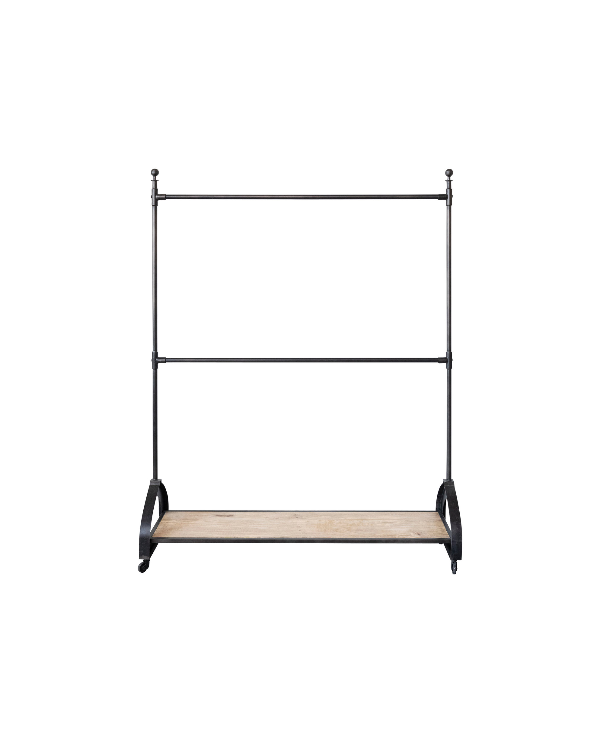 Metal and Mango Wood Rack on Wheels With 2 Rods and Shelf, Natural and ...
