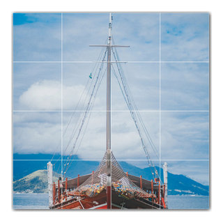 Boat Ceramic Tile Wall Mural HZ500230, 32" Wide x 32" High - Beach ...