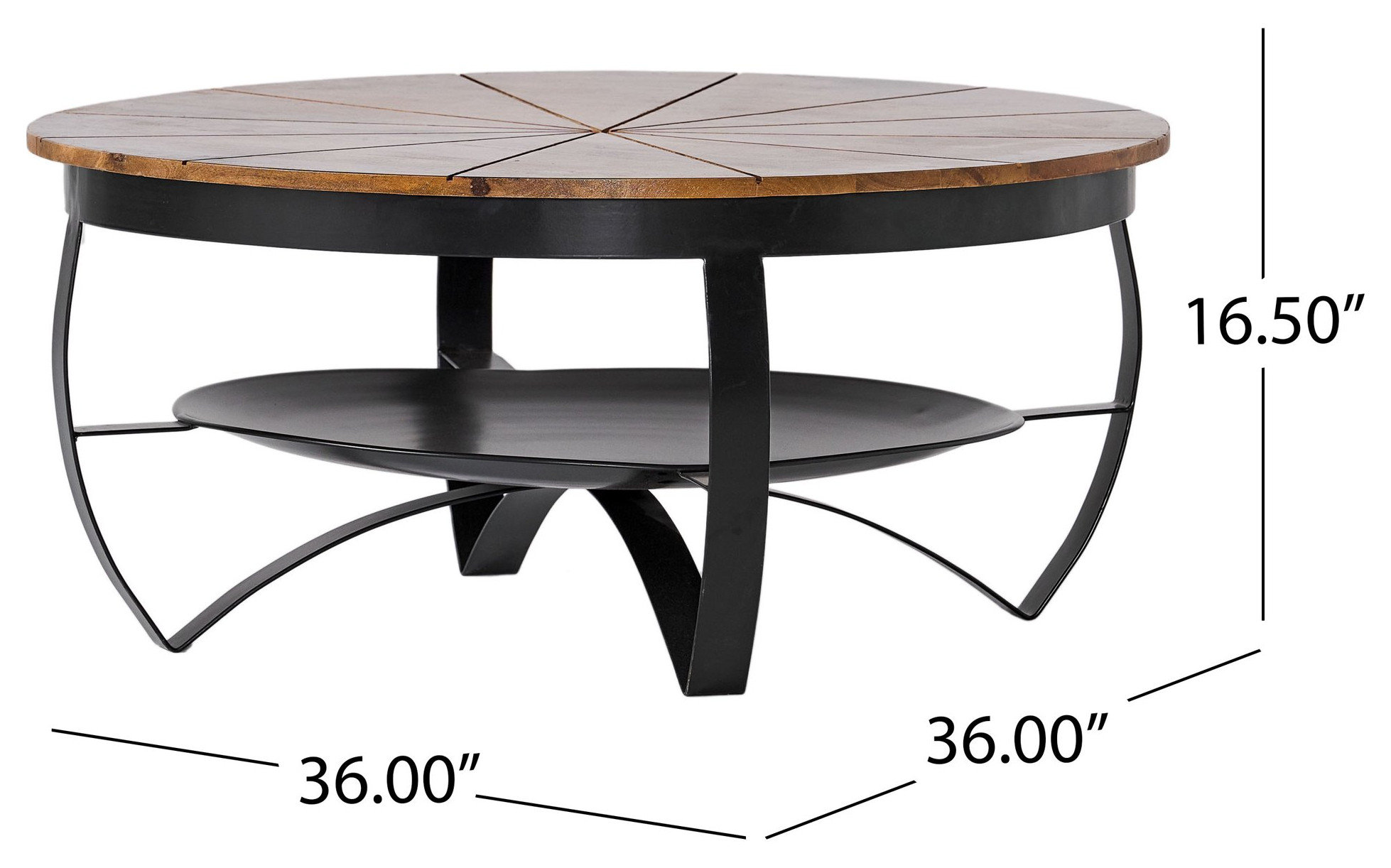 Modern Industrial 36-Inch Round Coffee Table, Natural Wood Top, Metal ...