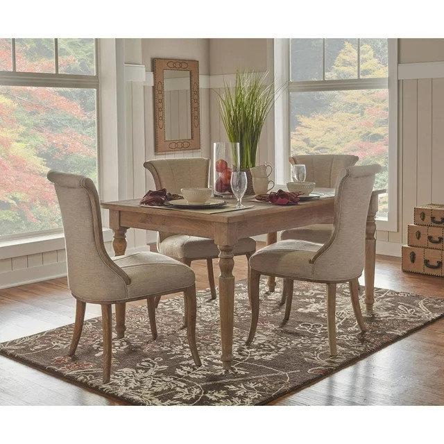 Rustic Elm Wood Rectangle Dining Table with Carved Turned Legs, Light ...