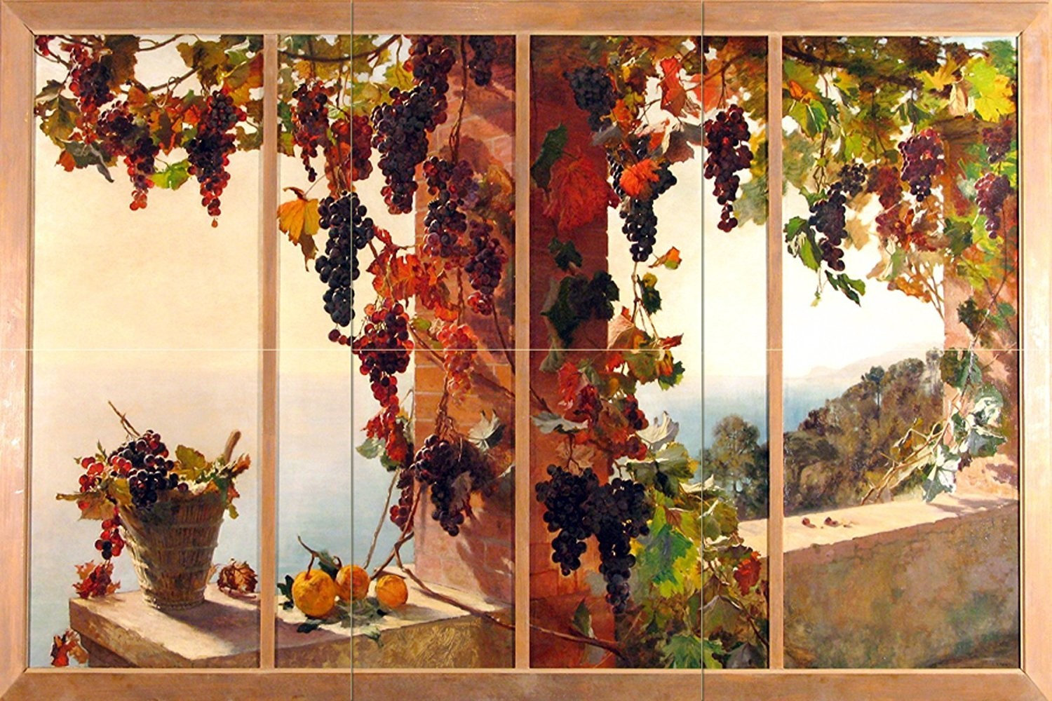 Tile Mural Kitchen Backsplash View From the Window Grape Vine Sea, 6 ...