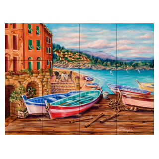 Tile Mural Kitchen Backsplash Boats by the Bay by Rita Broughton, 24" W ...