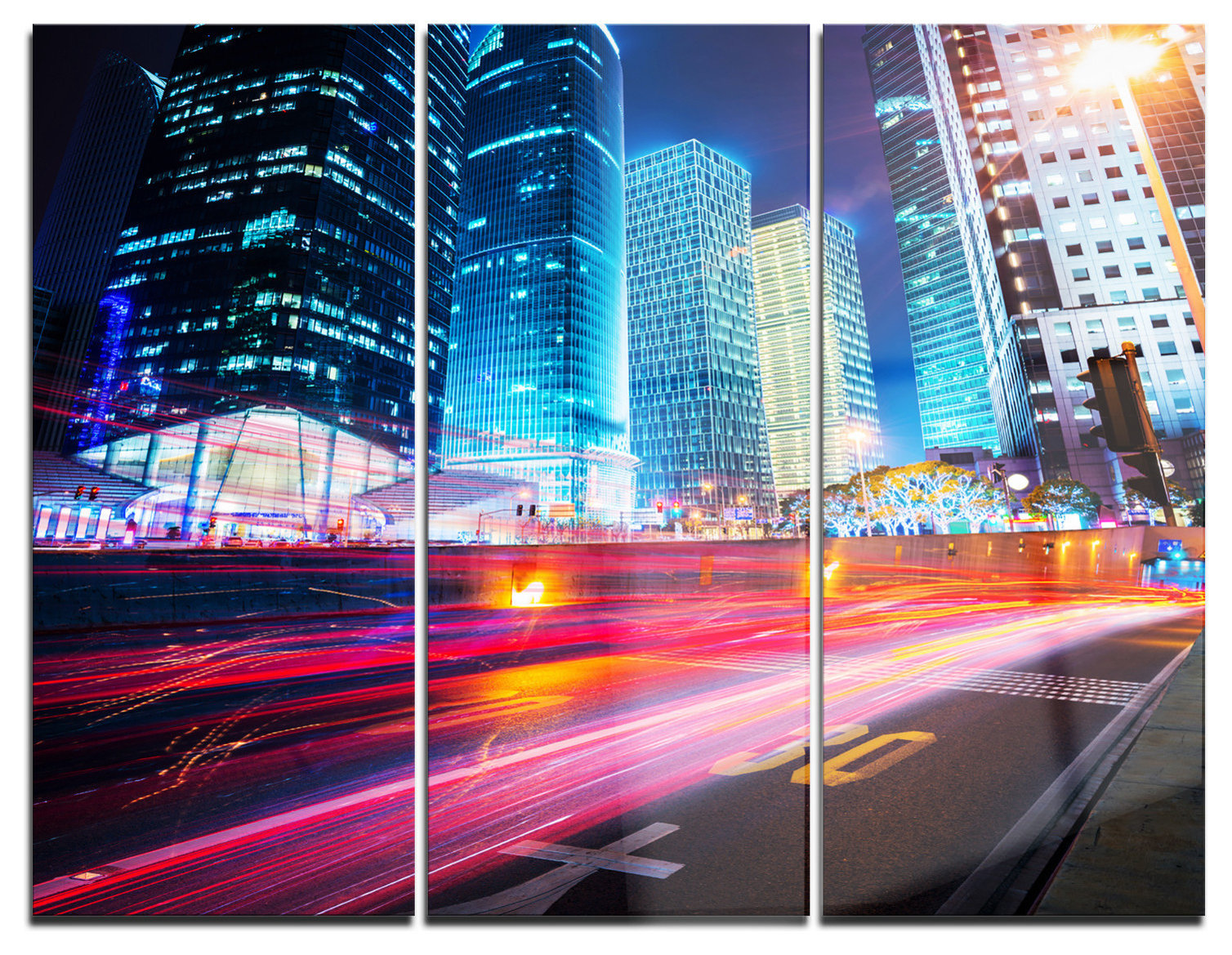 "Modern City Night Scene" Photo Metal Wall Art, 3 Panels, 36"x28", 36 ...