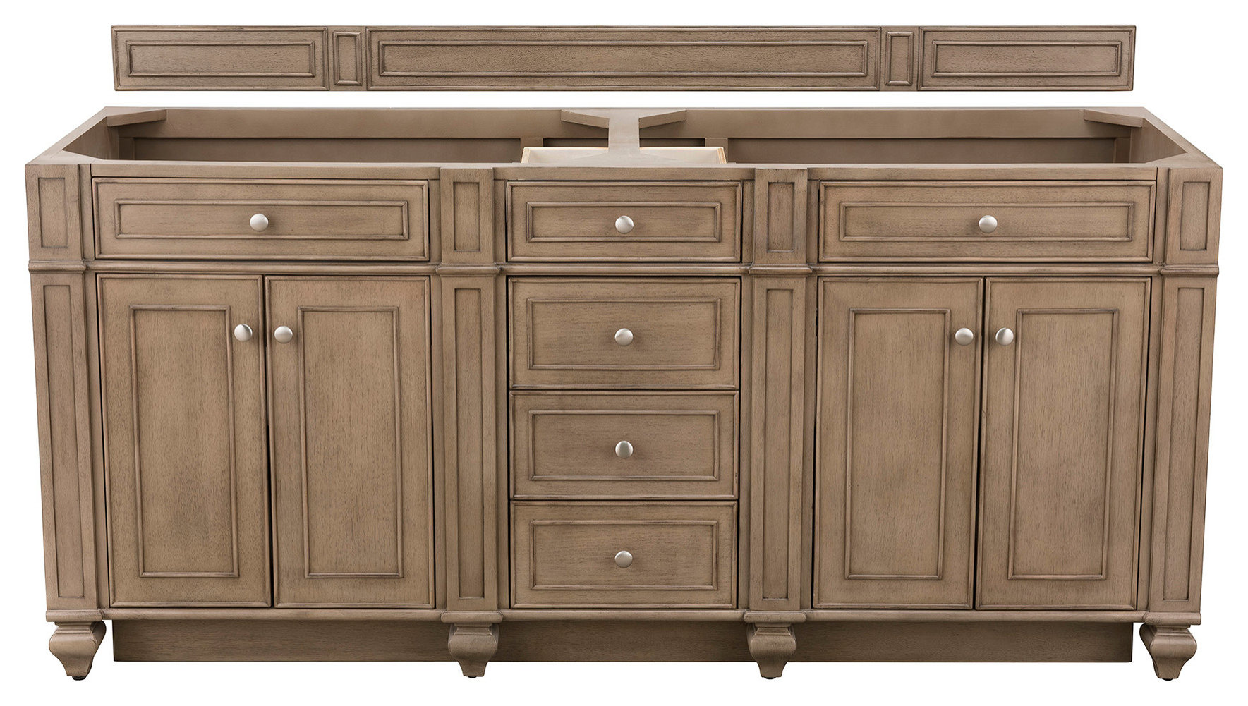 Bristol 72" Double Vanity Whitewashed Walnut, Gray Expo Quartz Top ...