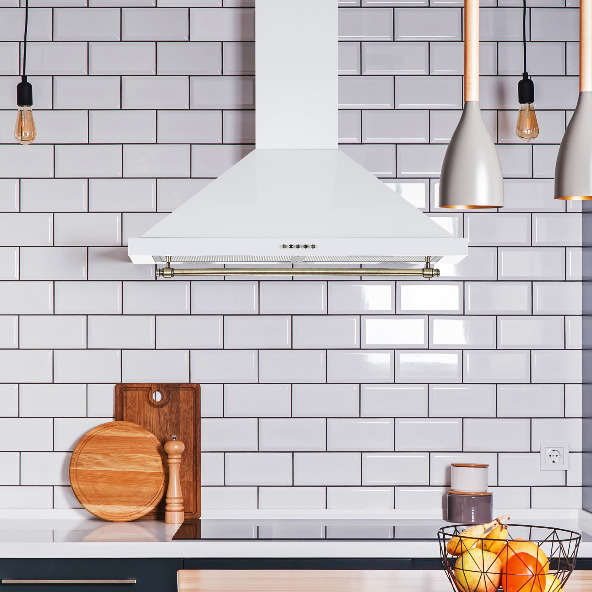 Ancona Vintage Style 30" Convertible Wall Pyramid Range Hood, White ...