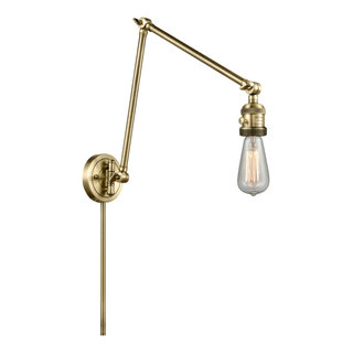 Bare Bulb 1-Light 5" Swing Arm With Switch Antique Brass - Industrial ...