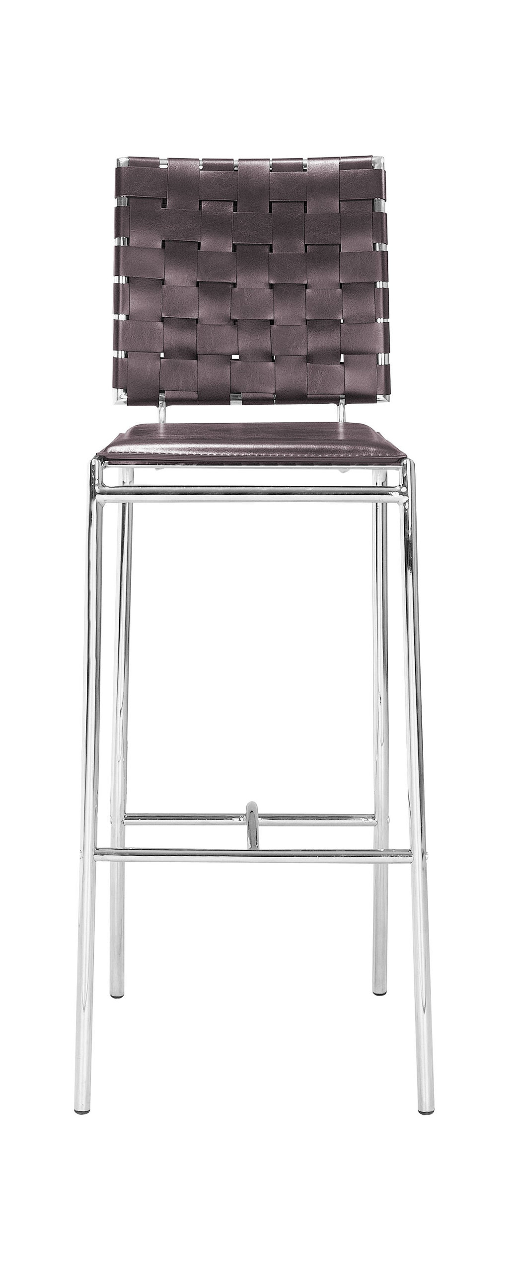 Set of Two Brown Faux Leather and Steel Modern Basket Weave Bar Chairs ...