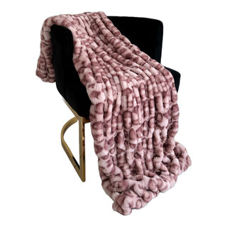 Plutus Pink Leopard Faux Fur Luxury Throw Blanket, Throw 60"W x 72"L ...