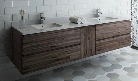 Floating vanity in alcove