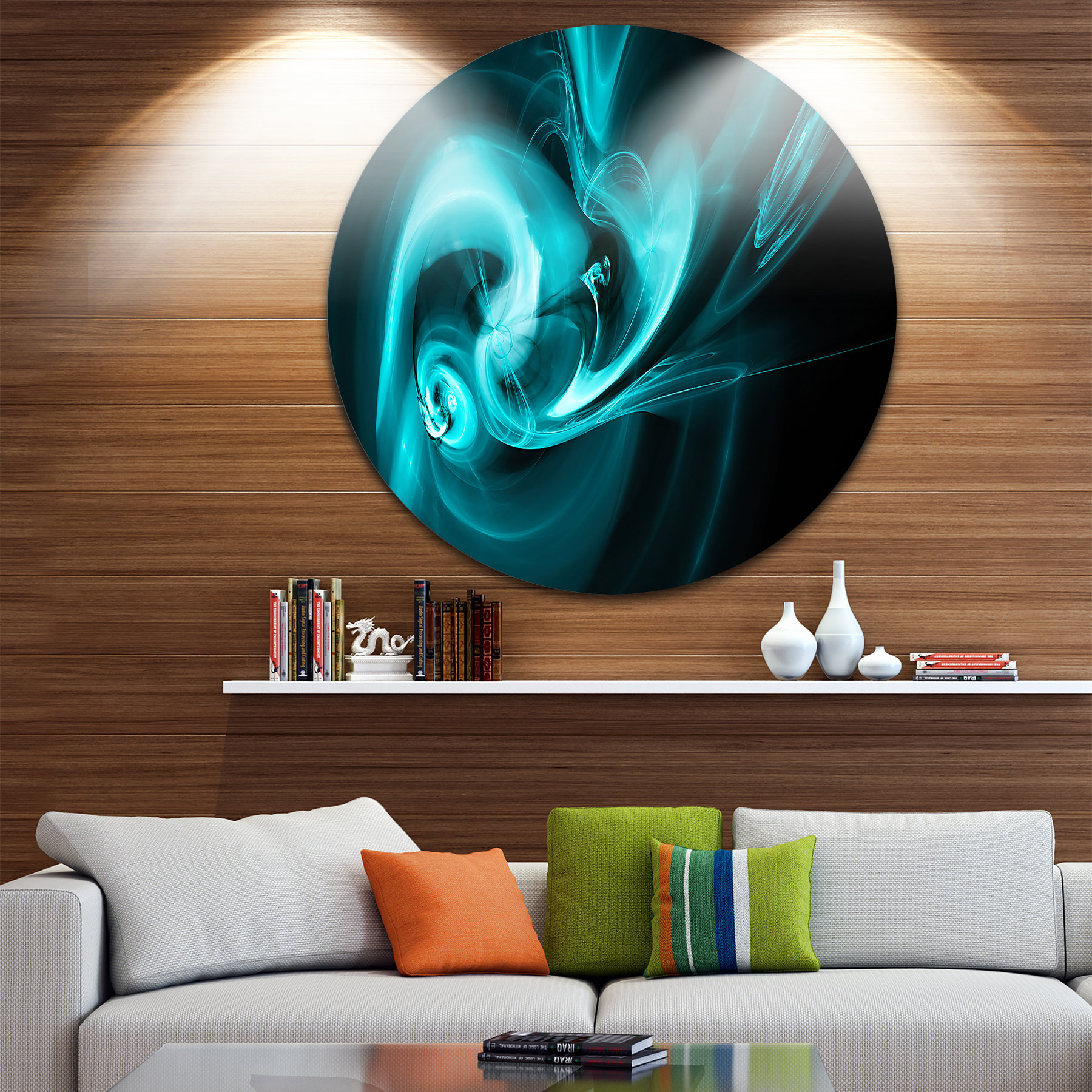 Blue Colored Smoke Pattern, Abstract Digital Round Metal Wall Art, Disc ...