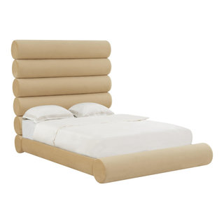 Durwin Champagne Velvet Bed in Queen - Transitional - Platform Beds ...