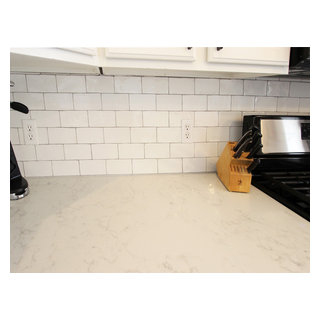White Kitchen with White Subway Tile and Eternia Quartz Countertop ...