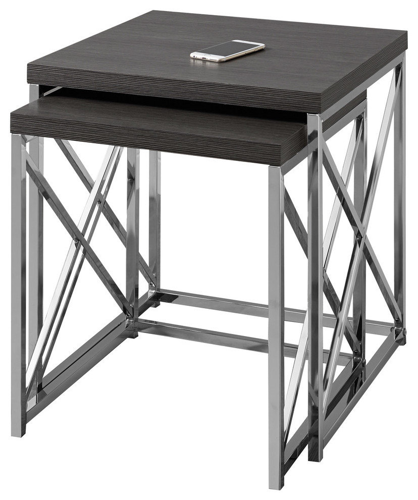 Monarch Specialties Nesting Table, 2-Piece Set, Cappuccino With Chrome ...