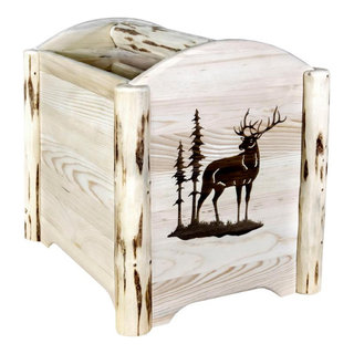 Montana Woodworks Wood Magazine Rack with Engraved Elk Design in ...