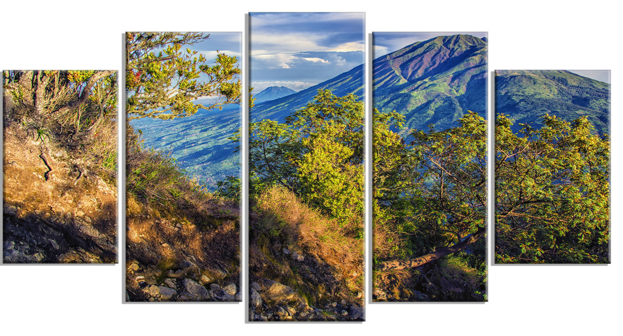 Merbabu Volcano in Java, Multipanel Landscape Canvas Art Print, 60"x32 ...