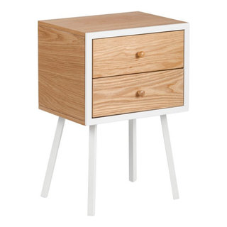 Universal Expert Abacus 2 Drawer Side Table Modern Oak and White ...