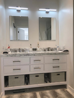 how to fill a gap between vanity and side wall, baseboard issue too ...