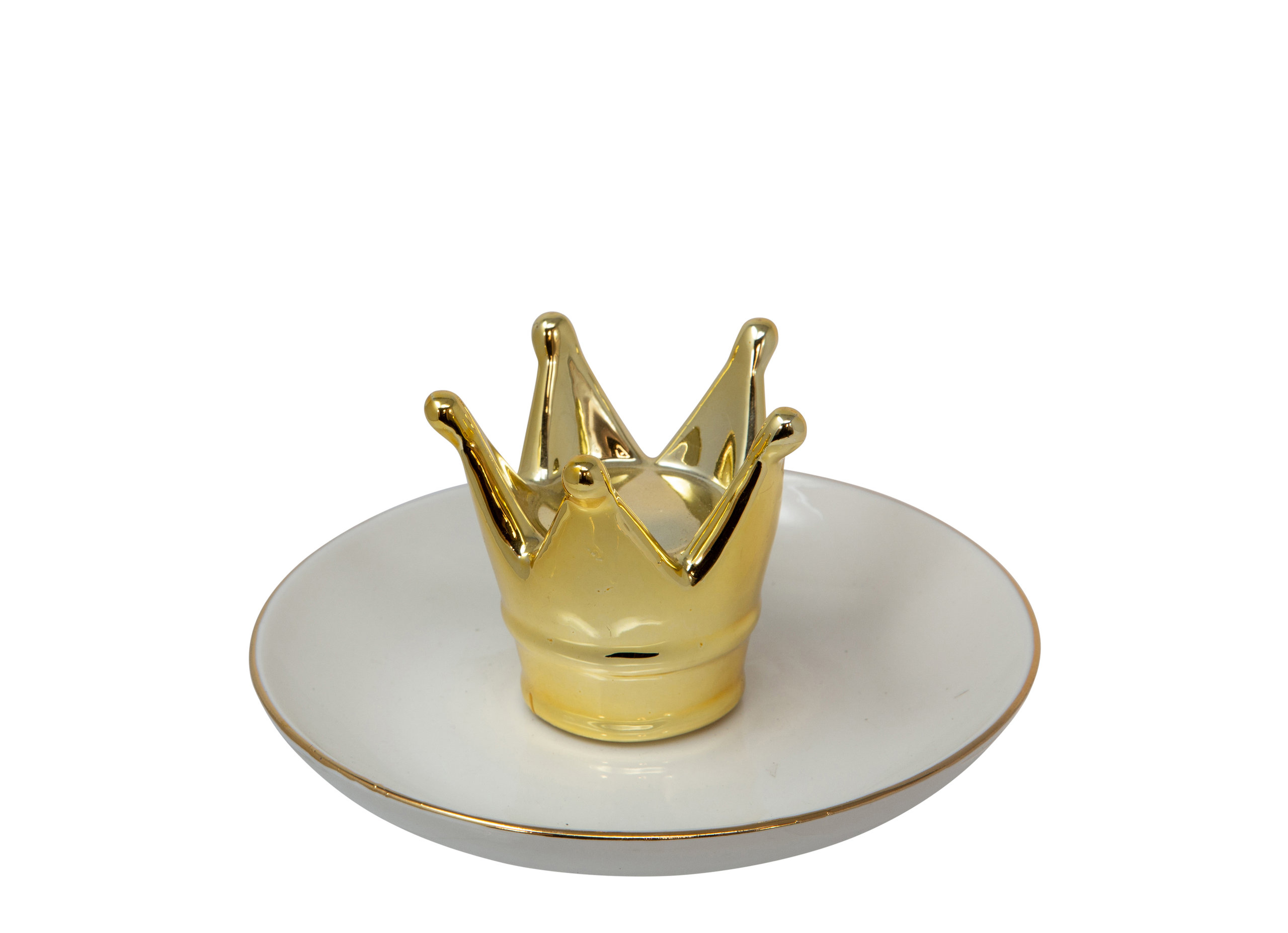 Ceramic 6" Crown Trinket Tray, White/Gold - Contemporary - Jewelry ...
