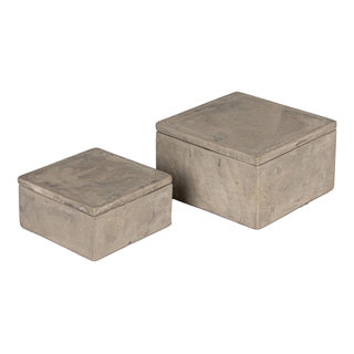 Contemporary Cement Boxes With Lids, Grey, Set of 2 - Farmhouse ...