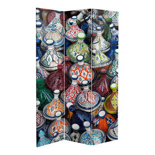6' Tall Double Sided Ceramic Bazaar Canvas Room Divider - Mediterranean ...
