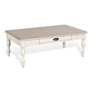 50" Rectangular Distressed Off-White Vintaged Cocktail Coffee Table ...