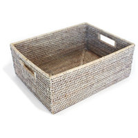 White Wash Rattan Shelf Basket, 15.5" - Tropical - Baskets - by Hudson ...