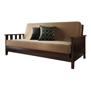 Canby Black Walnut Futon Package with Polaris Futon and Cover, Queen ...
