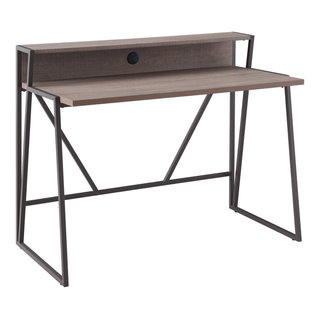 Contemporary Desk, Geometric Metal Frame With MDF Top & Shelf ...