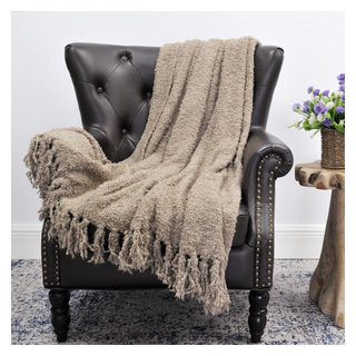 Fluffy Knitted Throw - Contemporary - Throws - by BNF Home | Houzz