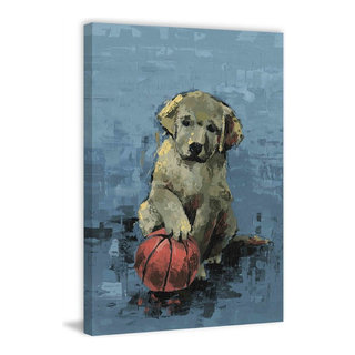 "Dribbling Dog" Painting Print on Wrapped Canvas, 8"x12" - Contemporary ...