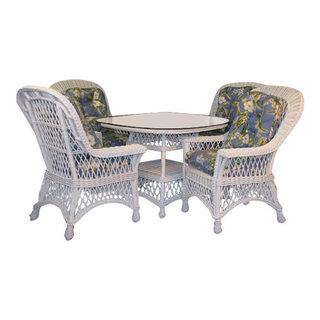 Bar Harbor 5-Piece Dining Set With 42" Glass, White, Fern Black Fabric ...