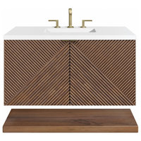 36" Modern Chestnut Floating Single Sink Bath Vanity Quartz, James ...