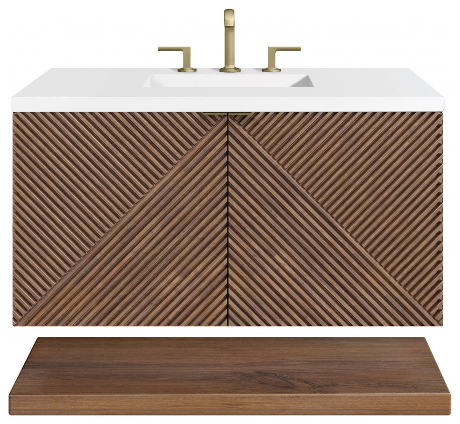 36" Modern Chestnut Floating Single Sink Bath Vanity Quartz, James ...