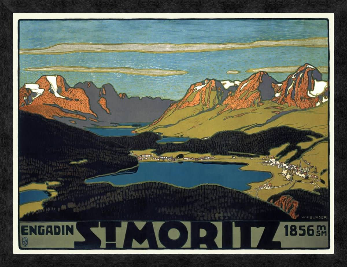 "St. Moritz/Engadin" Framed Canvas Giclee by Wilhelm F. Burger, 18"x14 ...