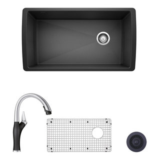 Blanco Diamond Super Single Sink Kit with Pull-Down Faucet, 33.5-in L x ...