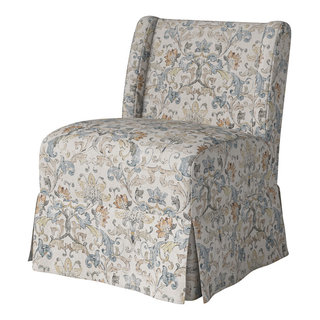 Upholstered Slipper Chair With Washable Slipcover and Solid Wood Legs ...