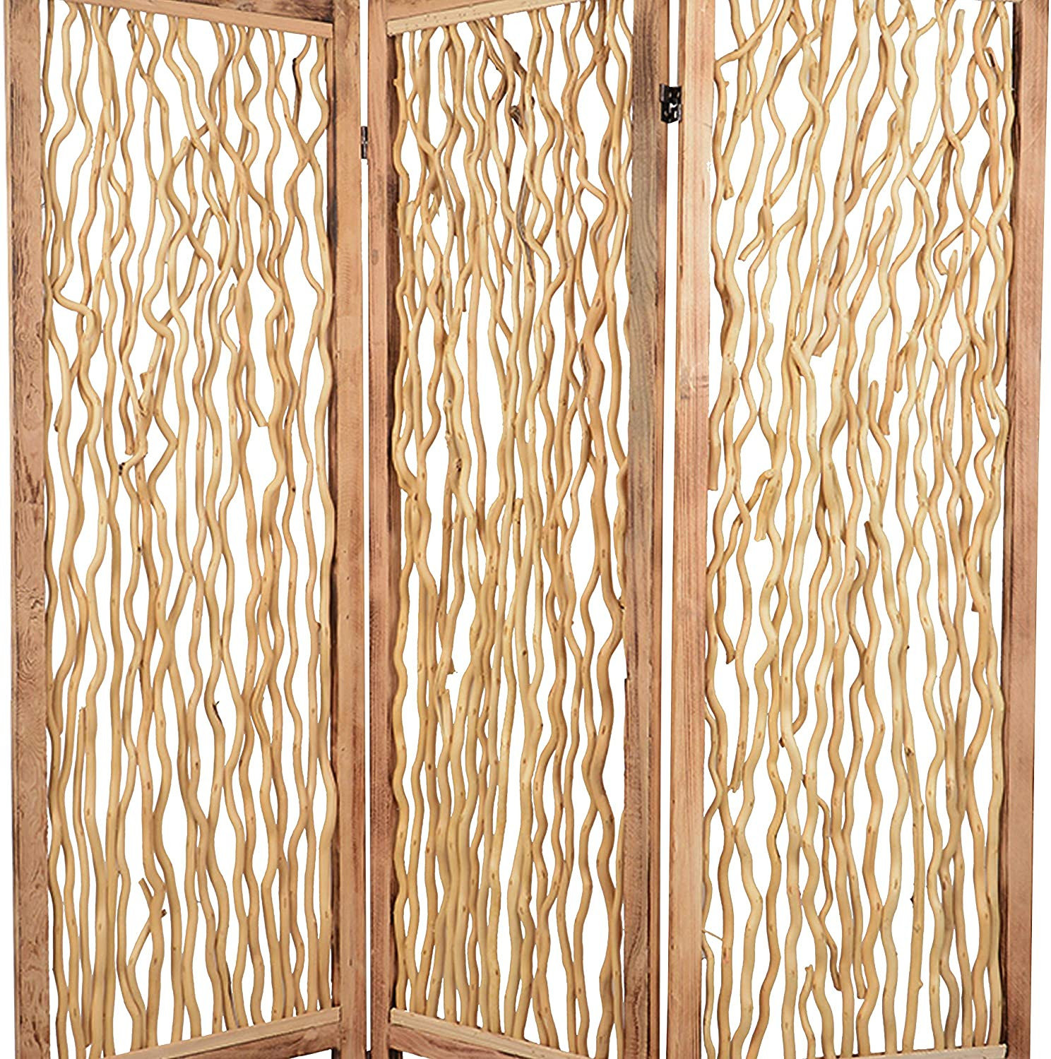 Benzara BM205856 3 Panel Wood Screen with Vertical Branch Design, Brown ...