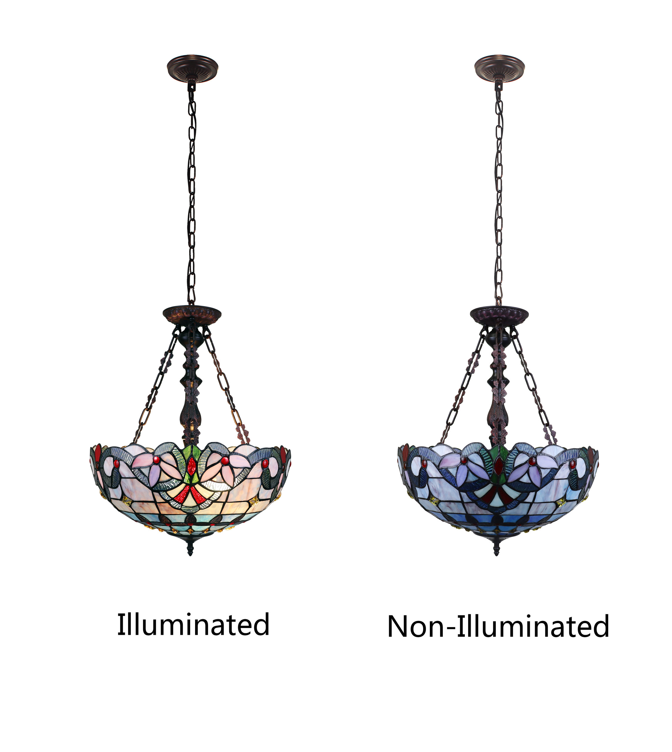 Victorian Tiffany-Style Dark Bronze 2 Light Inverted Ceiling Pendant 18 ...