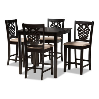 Mazur Modern Transitional Sand Fabric and Dark Brown Wood 5-Piece Pub ...